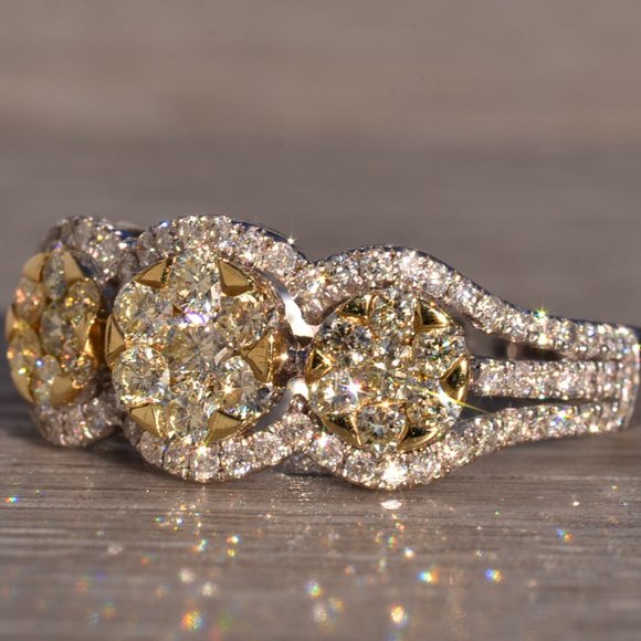 Effy | Jewelry | Effy Signed Diamond Cluster Ring In White And Yellow ...